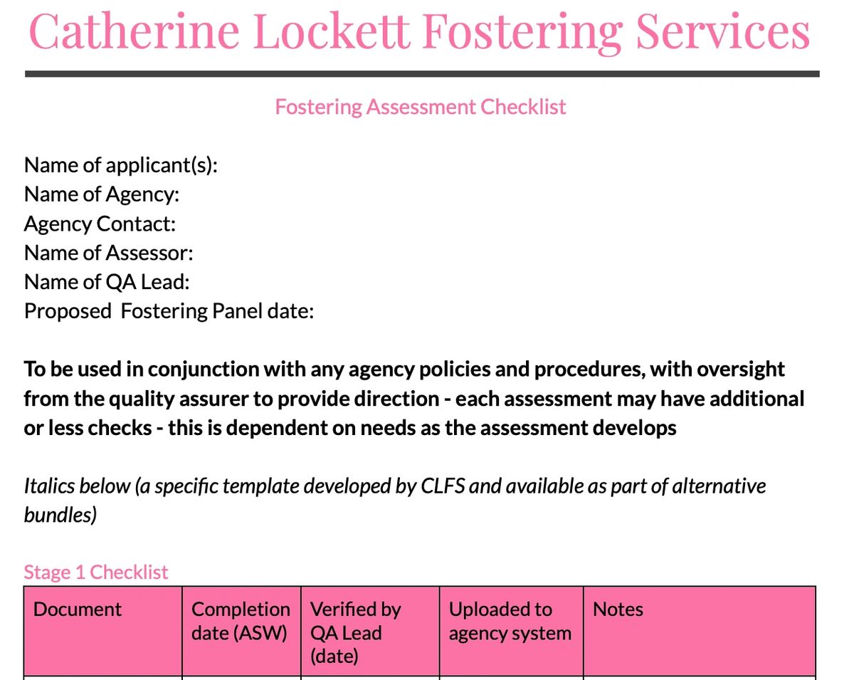 Fostering Assessment Checklist